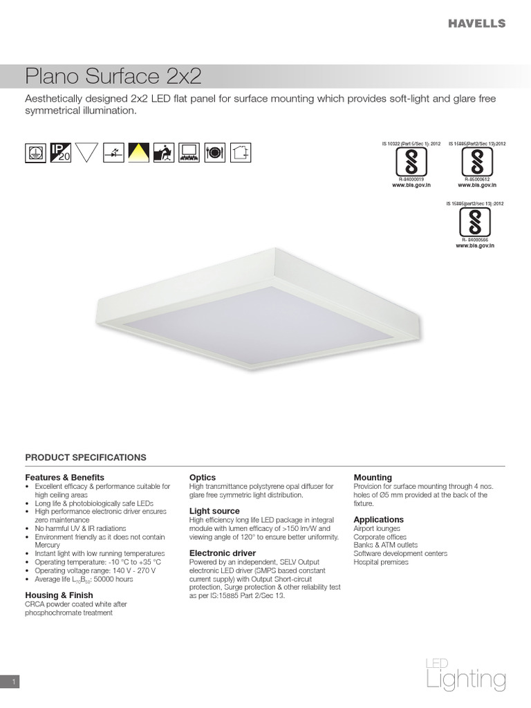 BOQ SL No. 4.1 - Plano Surface 2x2 | PDF | Light Emitting Diode | Lighting