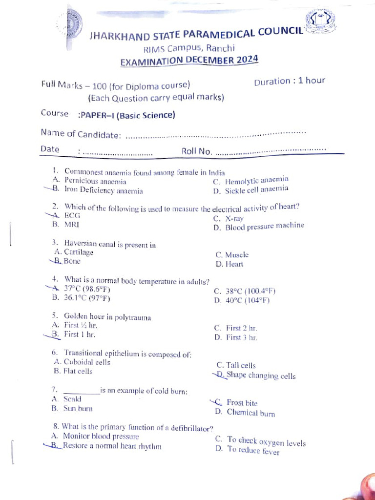 Jpmt(2024) Paper i | PDF | Heart | Physiology