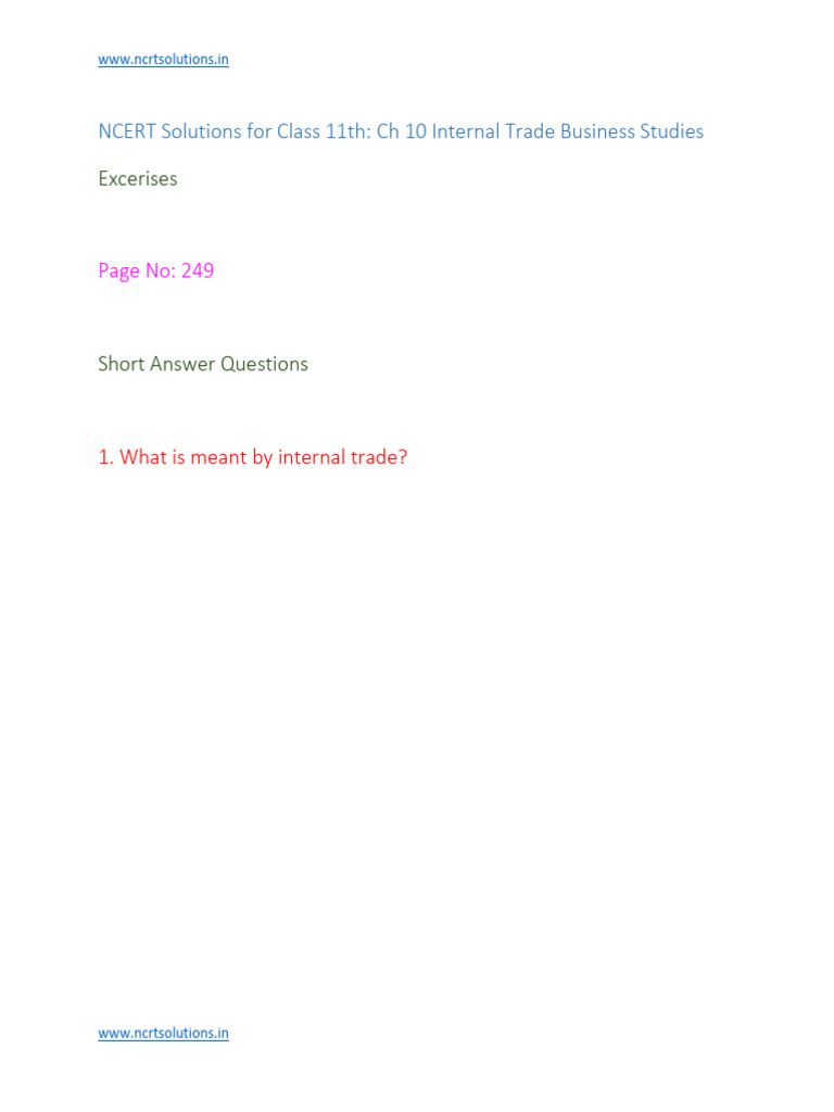 NCERT Class 11 Internal Trade Solutions | PDF | Retail | Goods