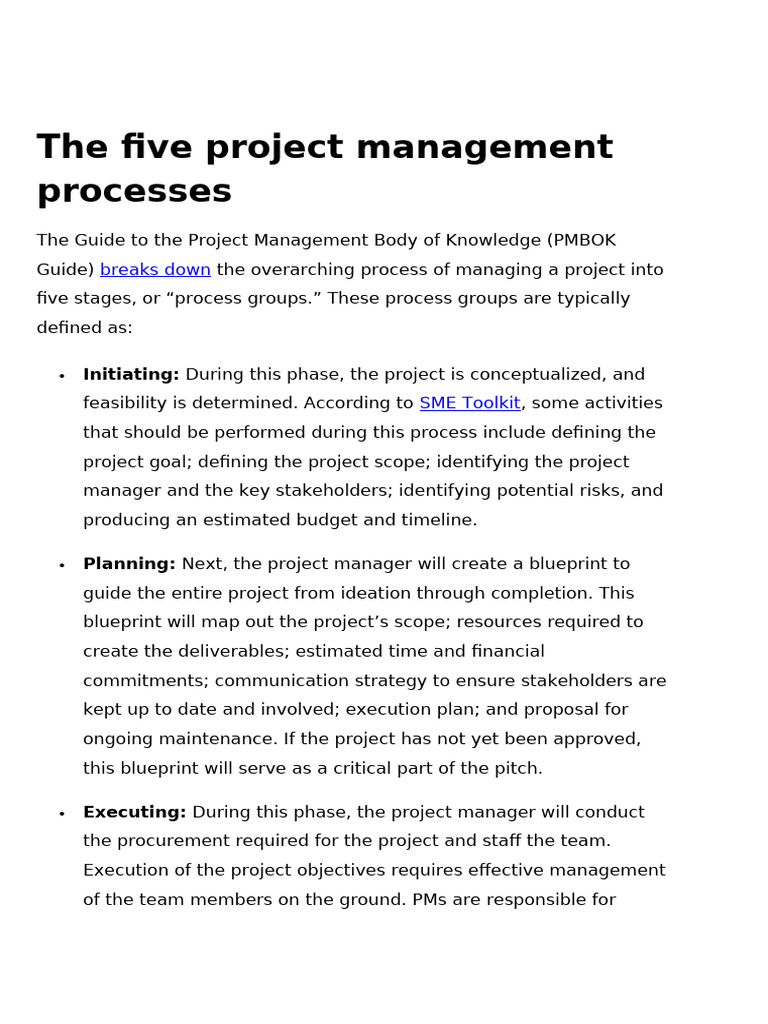 The Five Project Management Processes | PDF | Project Management ...