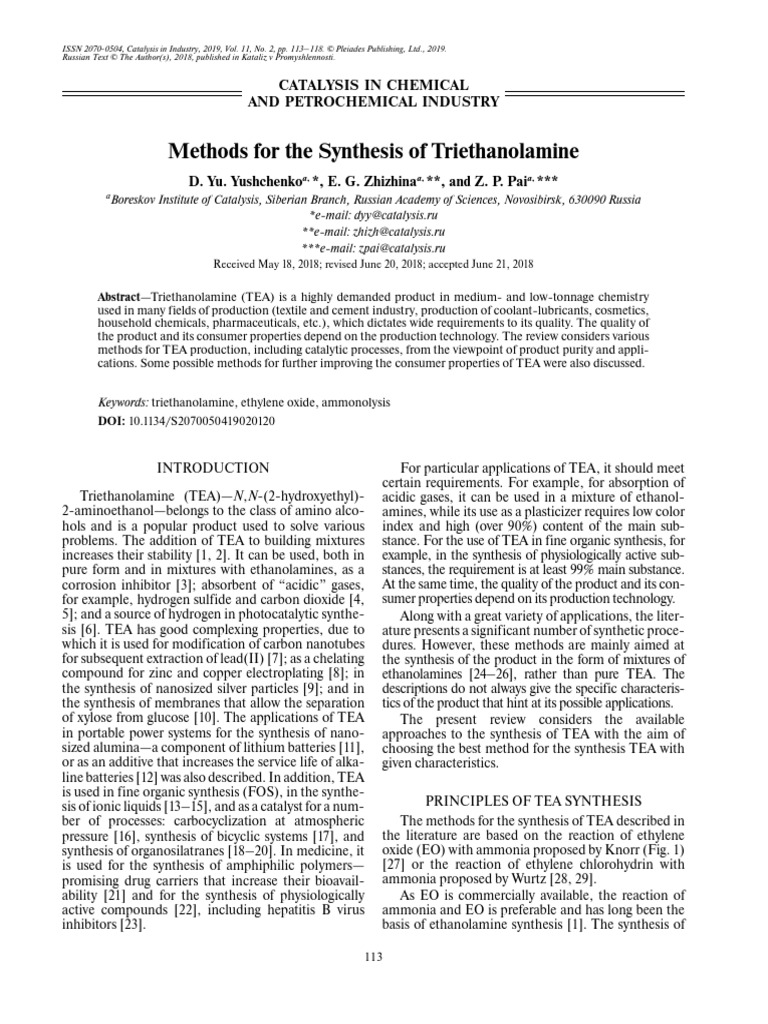 Synthesis of Triethanolamine | PDF | Chemical Reactor | Catalysis