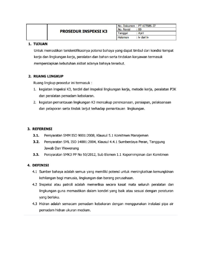 Prosedur Inspeksi K3 | PDF