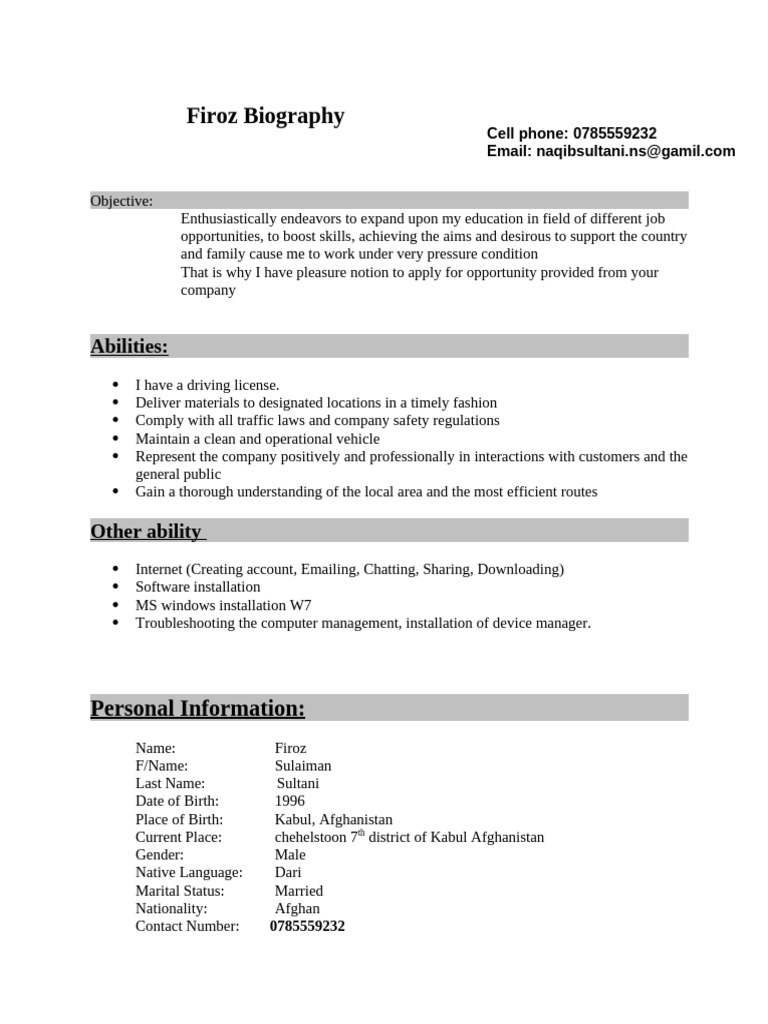 firoz cv | PDF | Software | Afghanistan