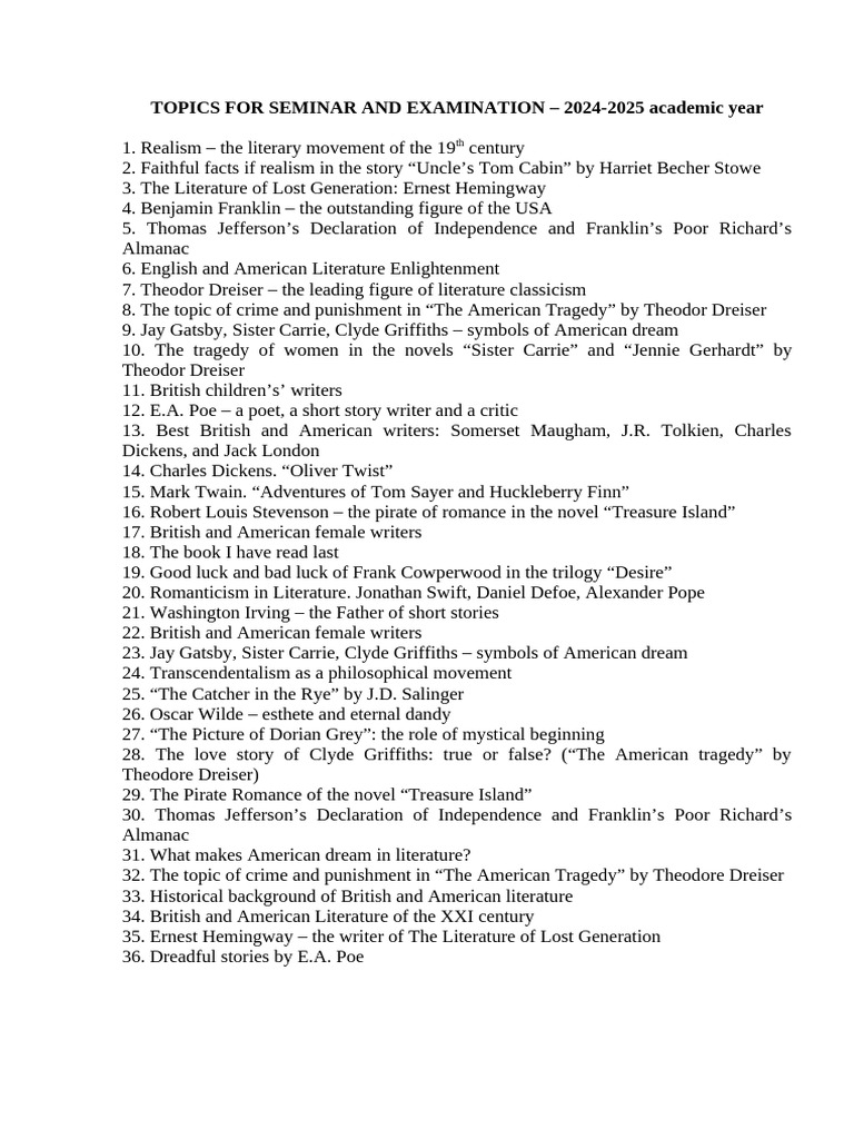 Topics For Seminar at Lecture Sessions | PDF