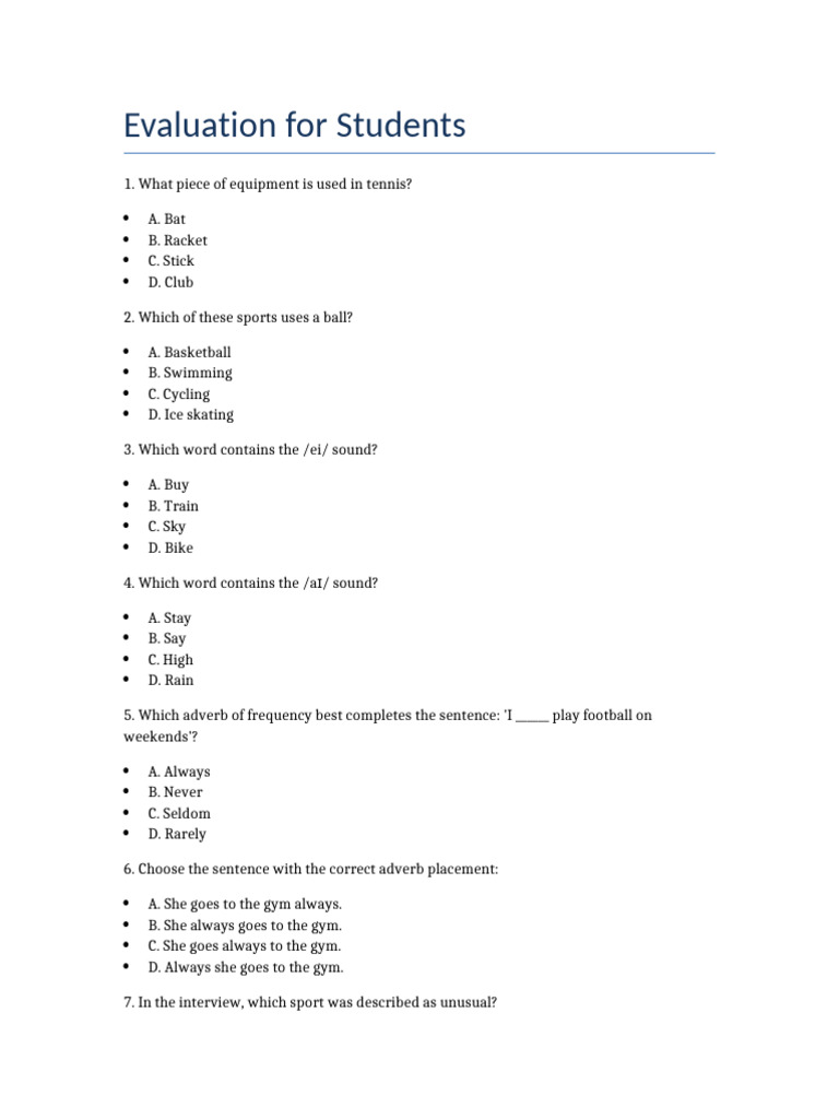 Combined Evaluation Questions | PDF | Lunch | Meal