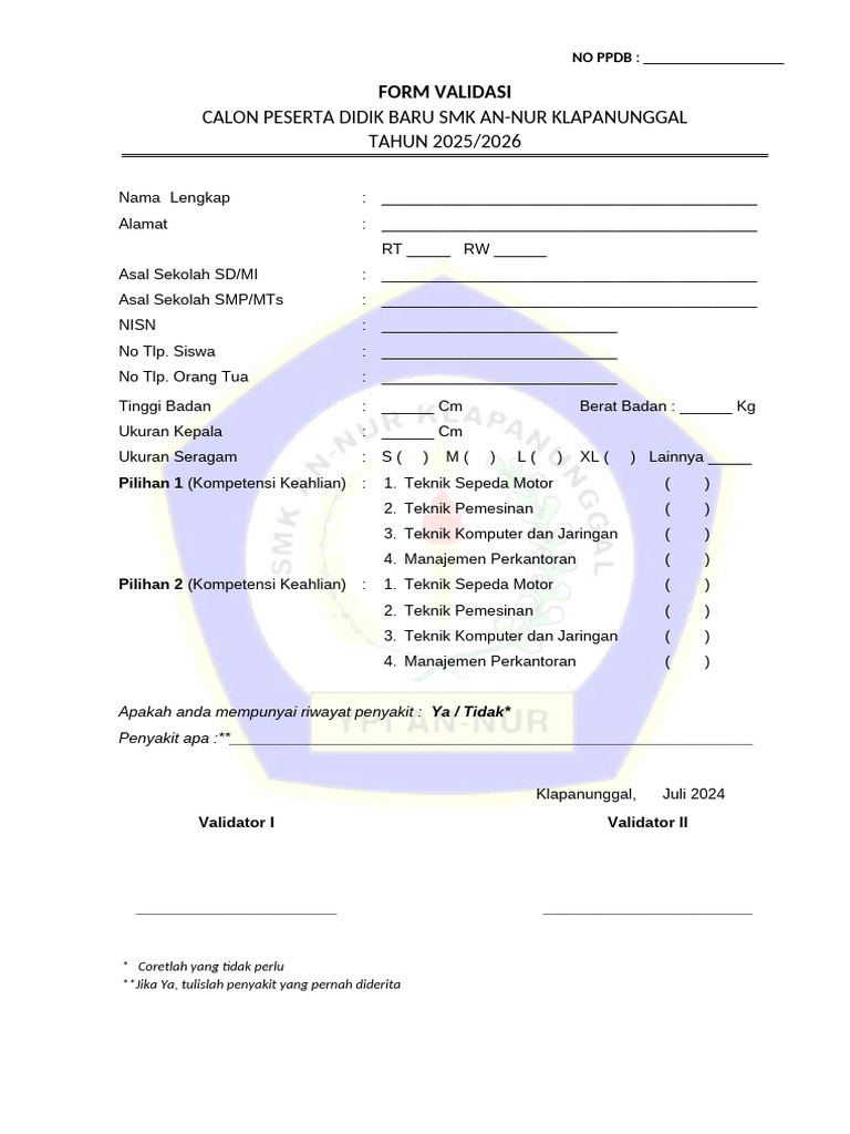 Form Validasi Peserta Didik Baru | PDF