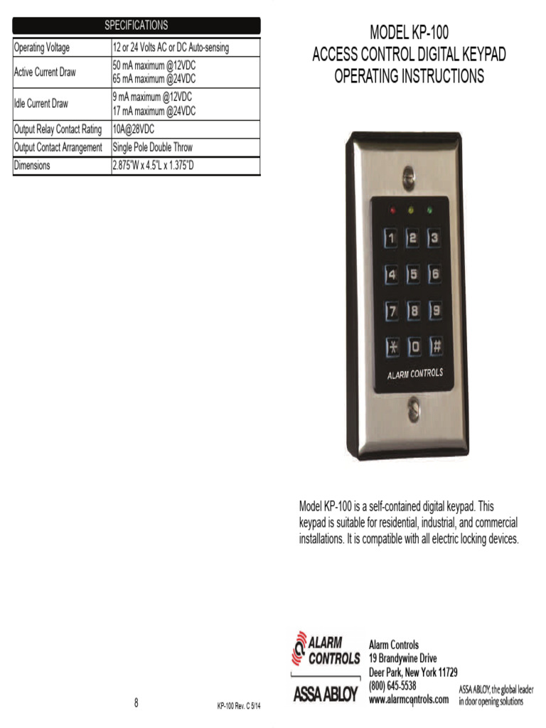 AC KP-100 Keypad Operating Manual | PDF | Direct Current | Switch