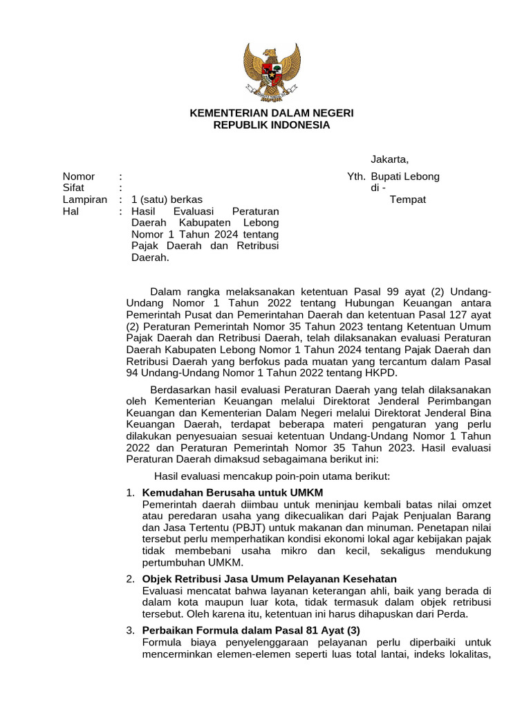 Evaluasi Lebong Surat Perda PDRD | PDF