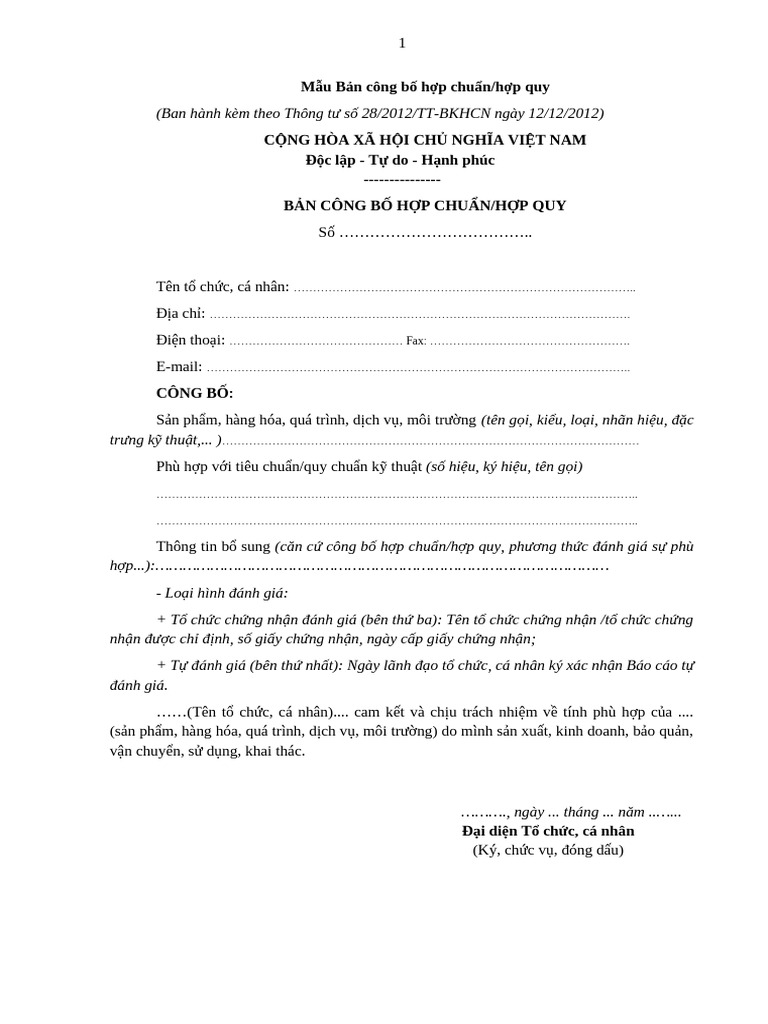 Mau Ban Cong Bo Hop Chuan | PDF