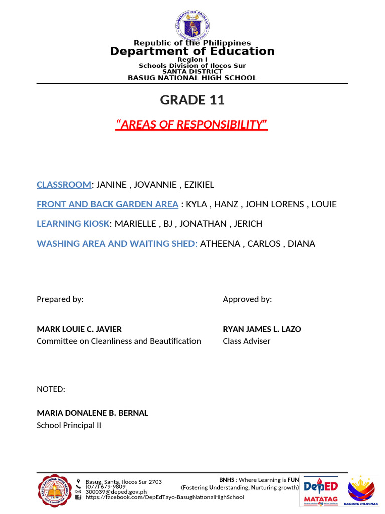 BNHS Areas of Responsibility Report | PDF