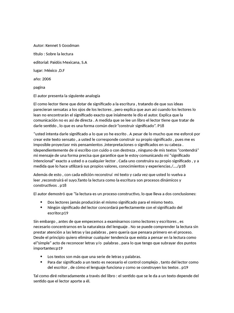 Referente Lectura Ken Goodman | PDF | Comunicación humana