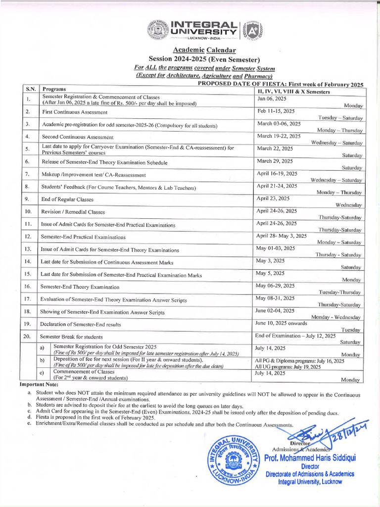 Academic Calendar Even Semester 2024-25 | PDF