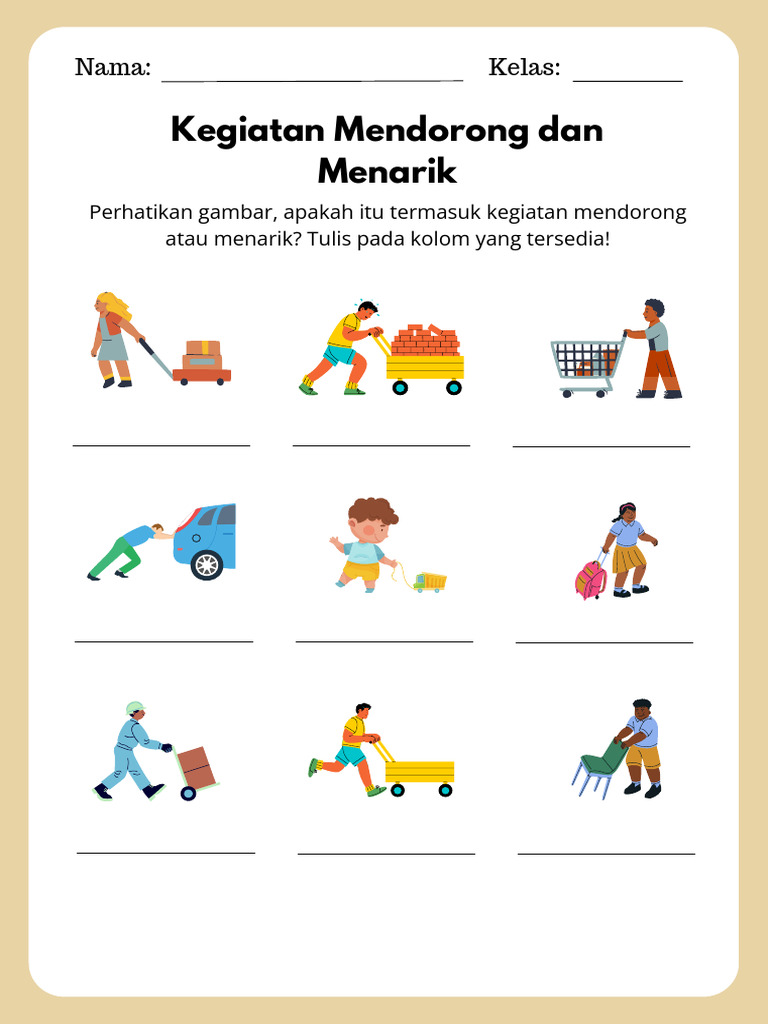 Kegiatan Mendorong Dan Menarik Lembar Kerja Cokelat Sederhana | PDF