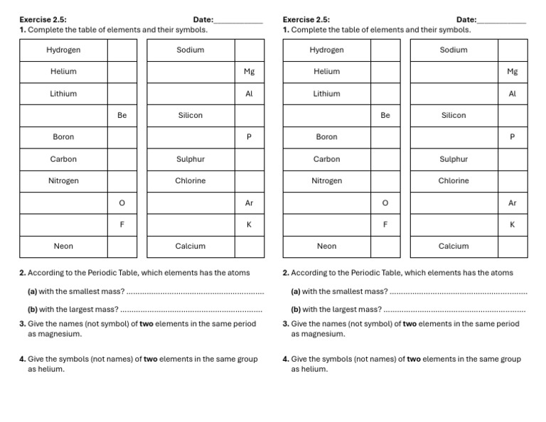 Chap 2.5 - Element and Symbol - Exercise | PDF