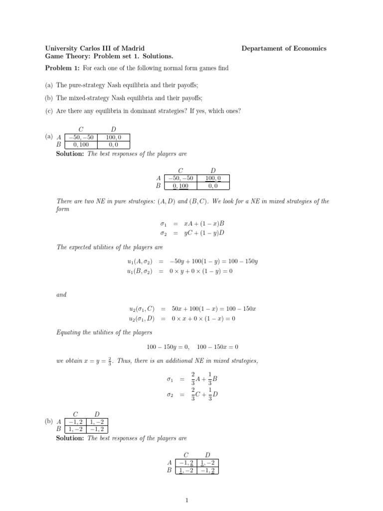 Game Theory Problem Set Solutions | PDF | Economic Theories | Applied ...