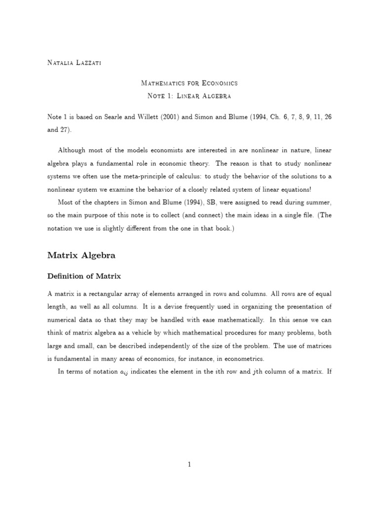 Linear Algebra for Economic Models | PDF | Determinant | Matrix ...