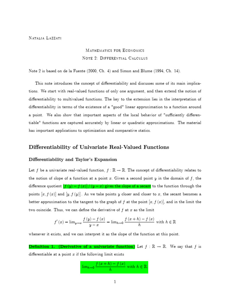 Note_2 Math Camp | PDF | Function (Mathematics) | Derivative