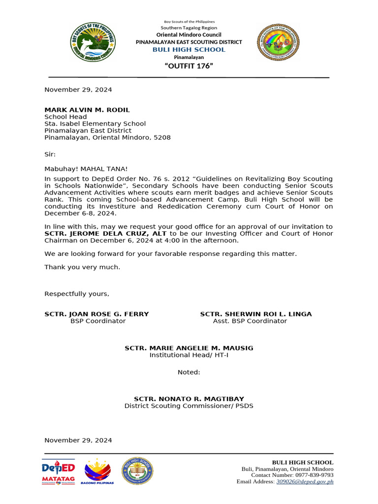 Letter Request To Principals | PDF | Boy Scouts Of America | Girl ...