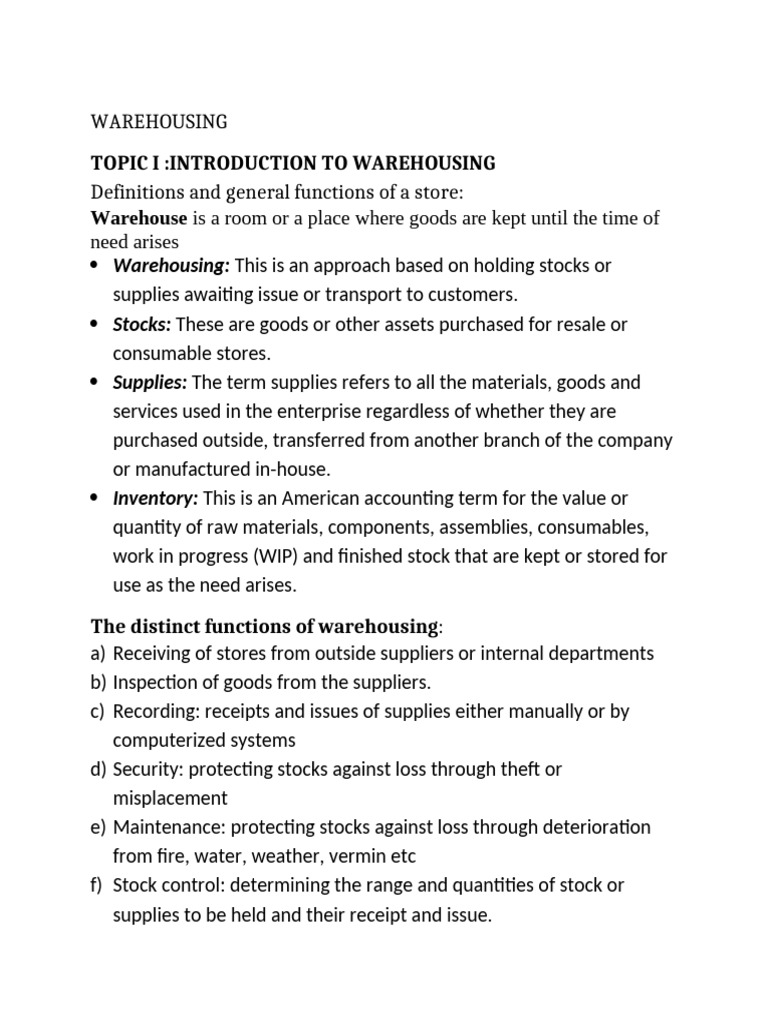 Overview of Warehousing Functions | PDF | Food Preservation | Warehouse