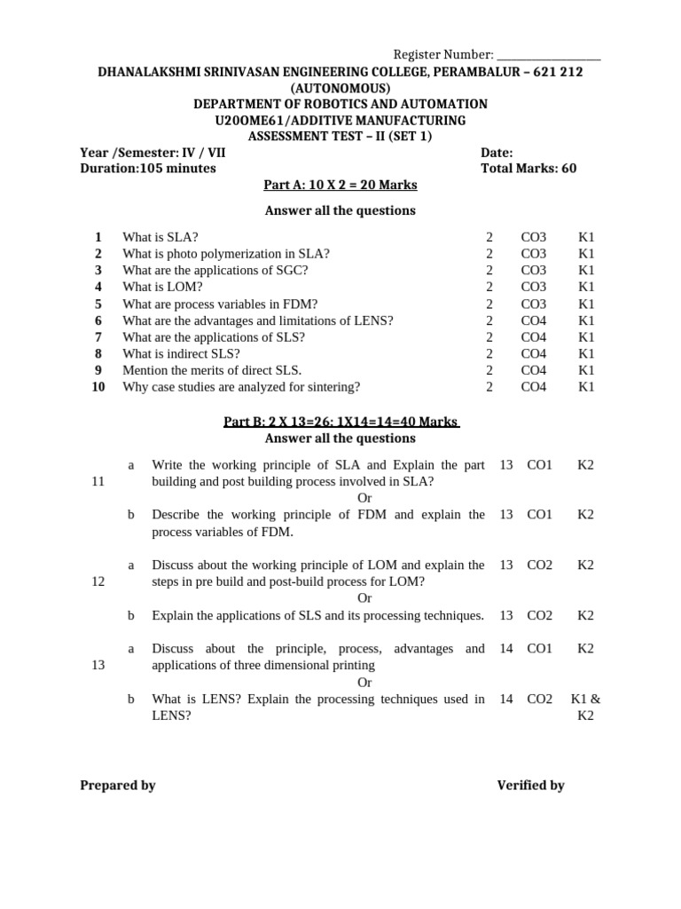 Iat2 Additive Manuf Set1 and Set 2 QP | PDF | 3 D Printing | Building ...