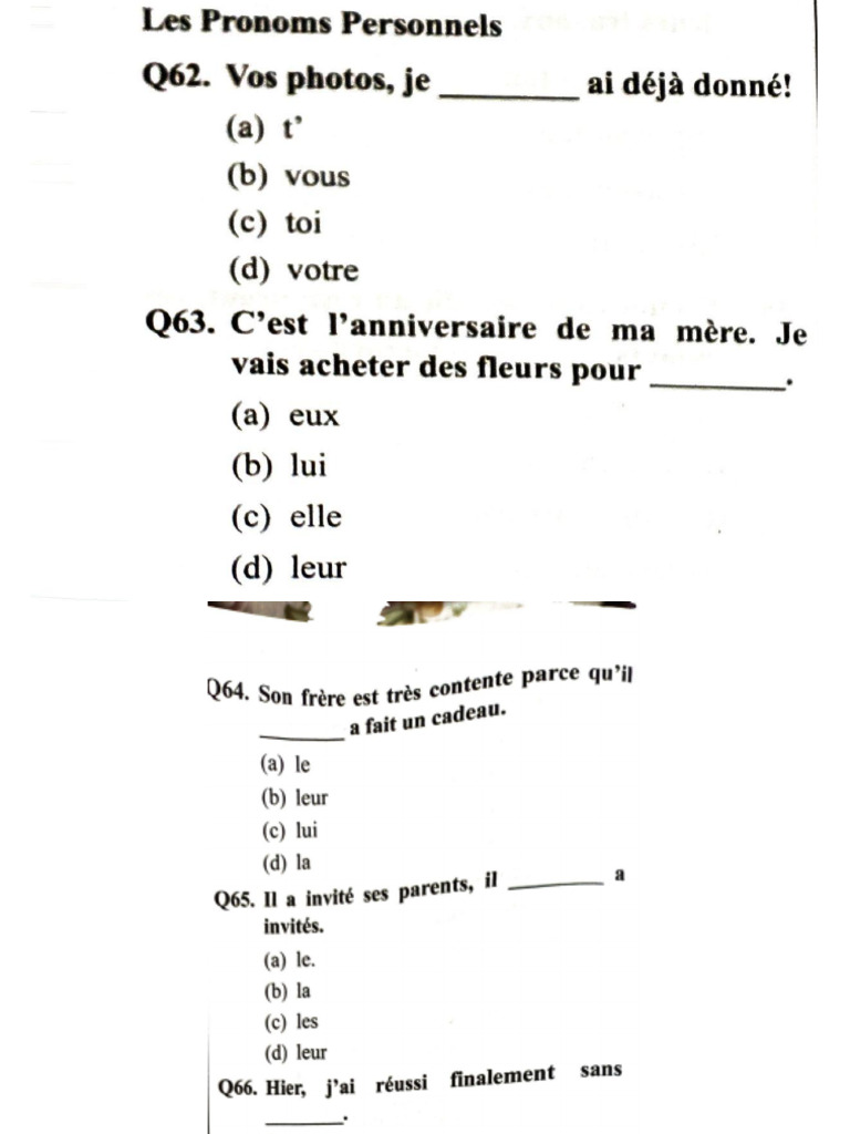 mcq les pronoms personnel | PDF