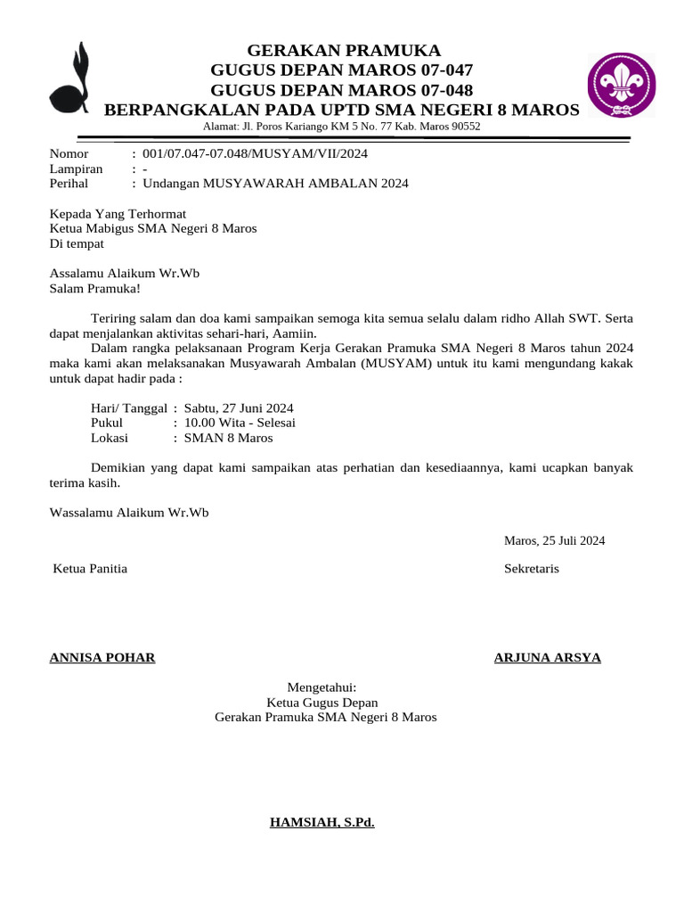 Undangan Musyawarah Ambalan Pramuka 2024 | PDF