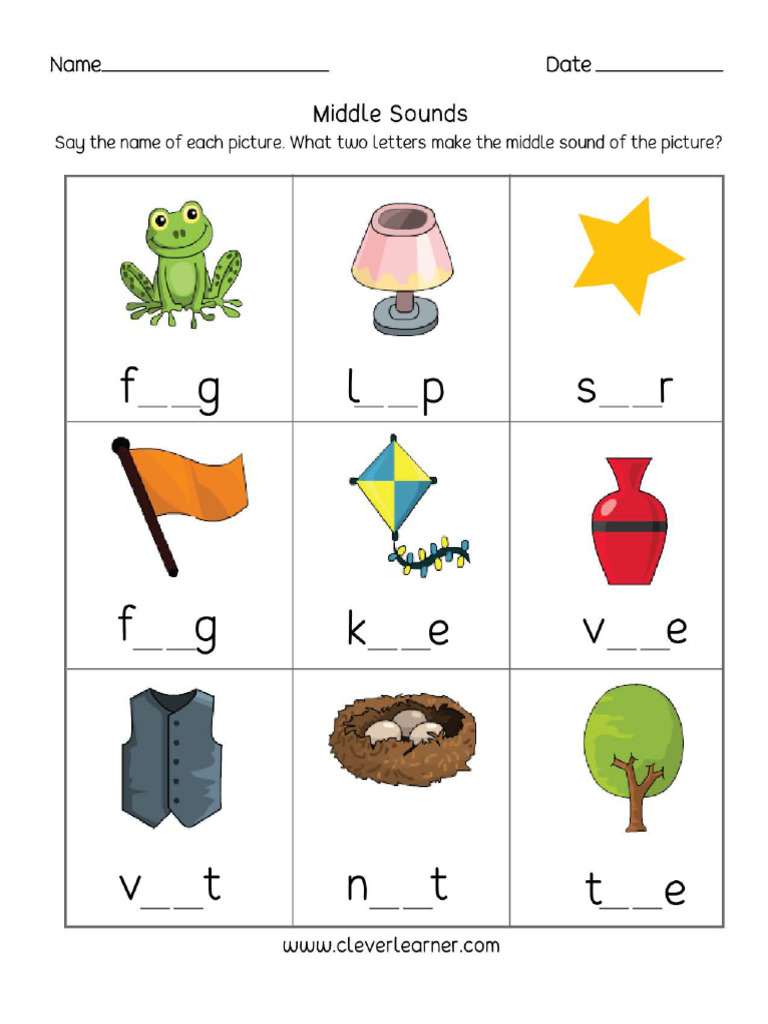 Middle Sounds Activity For Kindergarten 9k | PDF