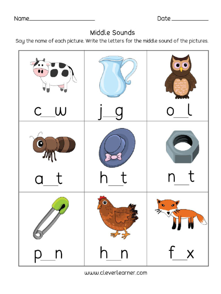Middle Sounds Activity For Kindergarten 8d | PDF