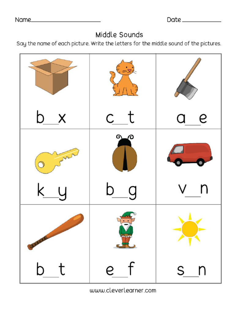 Middle Sounds Activity For Kindergarten 7y | PDF