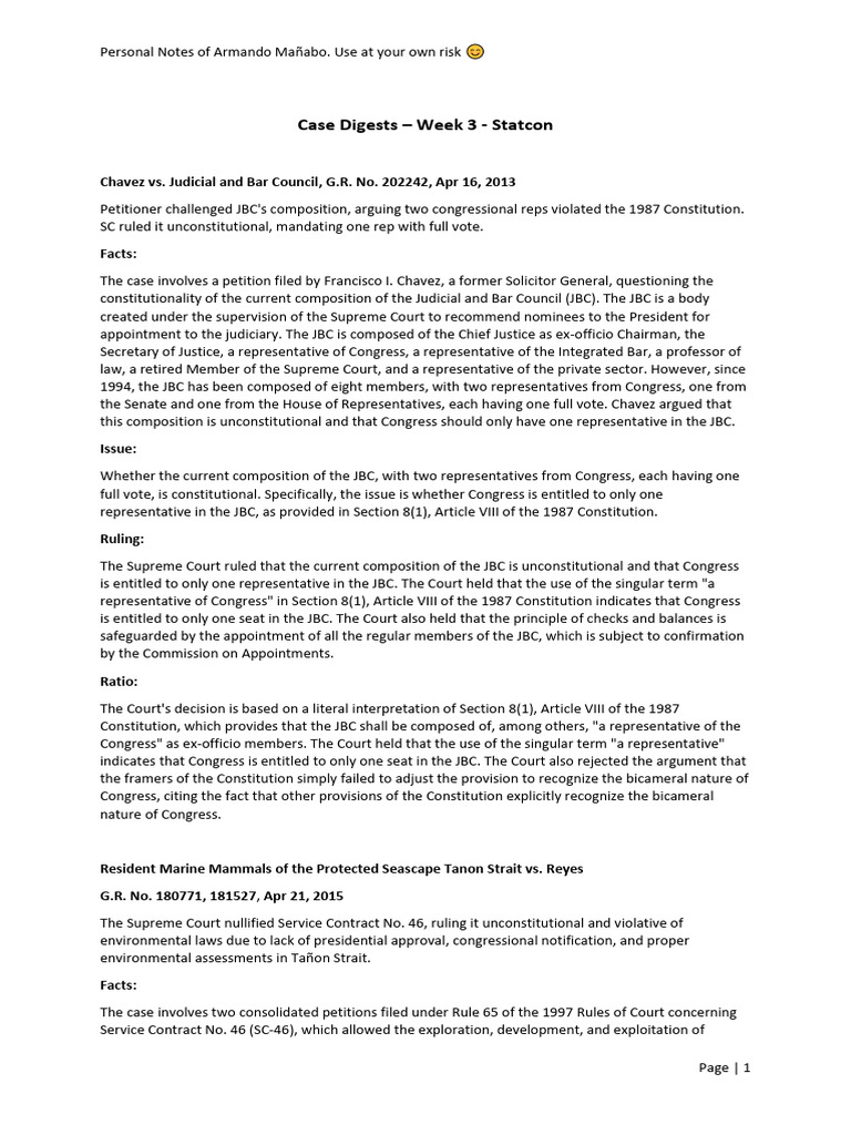 Case Digests: JBC Composition & SC-46 Ruling | PDF | Bill (Law ...