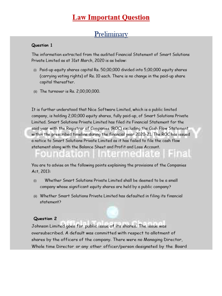 Important Questions List | PDF | Dividend | Equity (Finance)
