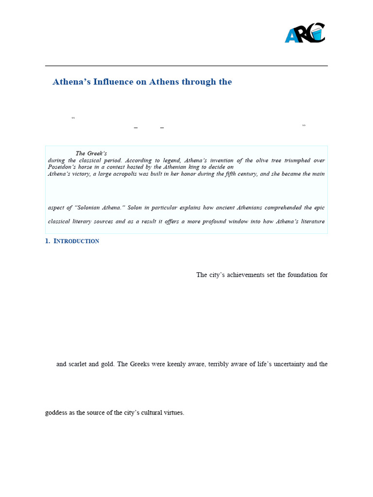 Athena's Influence On Athens Through The Analysis of Literary | PDF ...