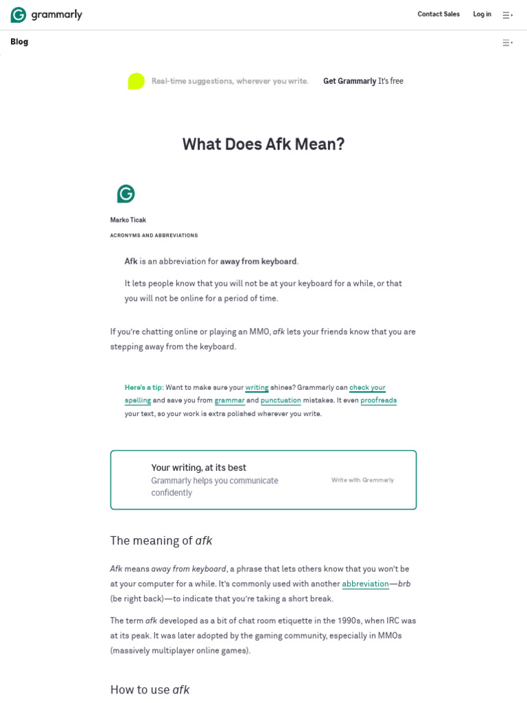 What Does Afk Mean - Grammarly | PDF | Letter Case | Acronym