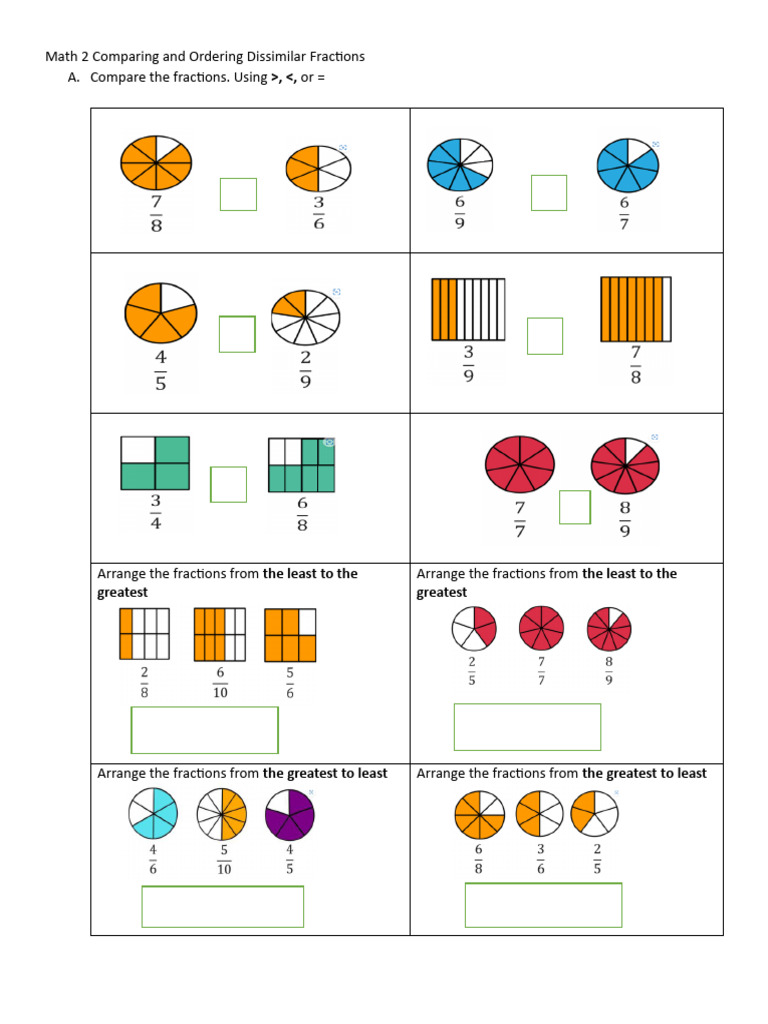 01-31-25 Math 2 Comparing and Ordering Dissimilar Fractions | PDF
