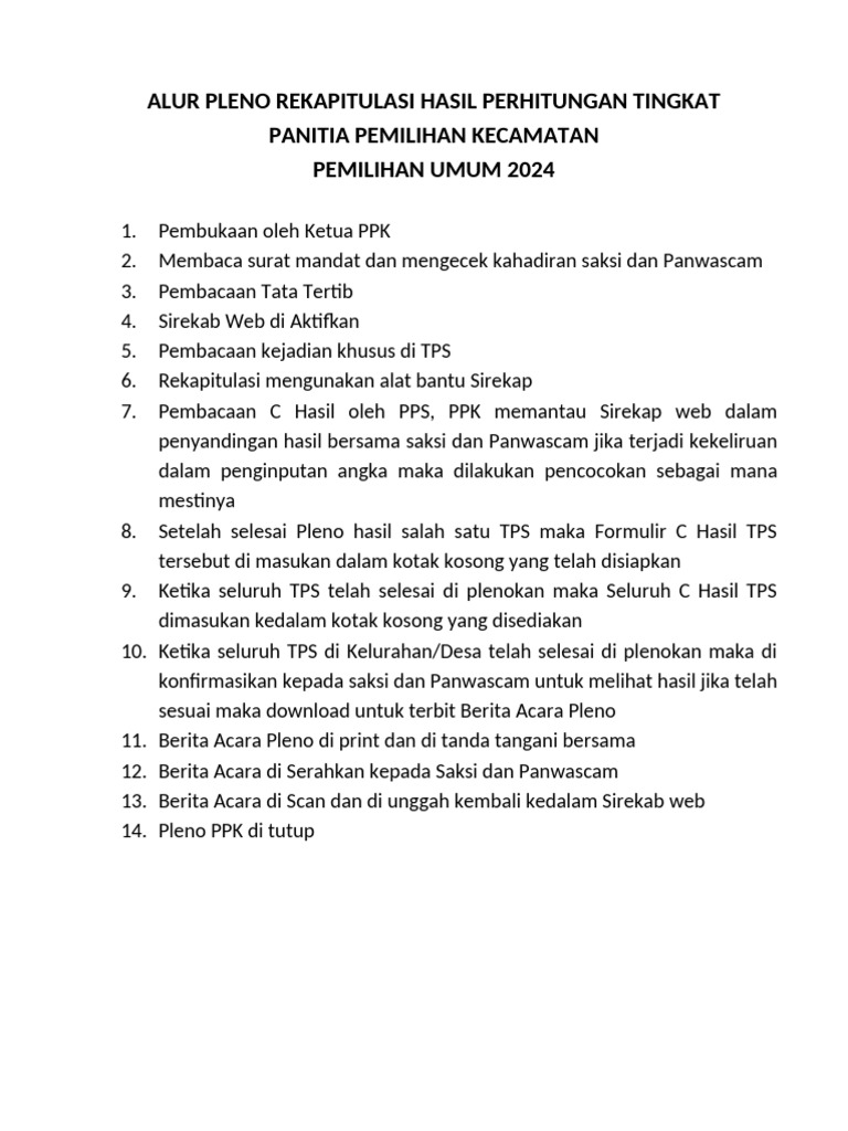 Alur Pleno Rekapitulasi PPK | PDF
