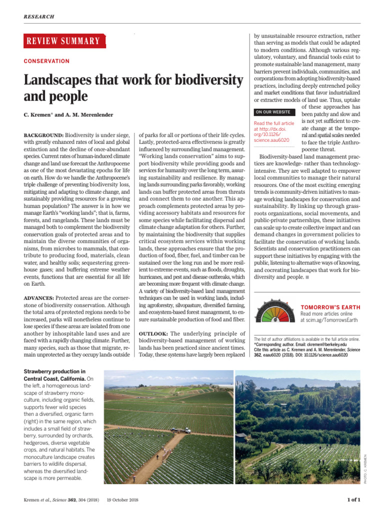 Landscapes That Work For Biodiversity and People | PDF | Conservation ...