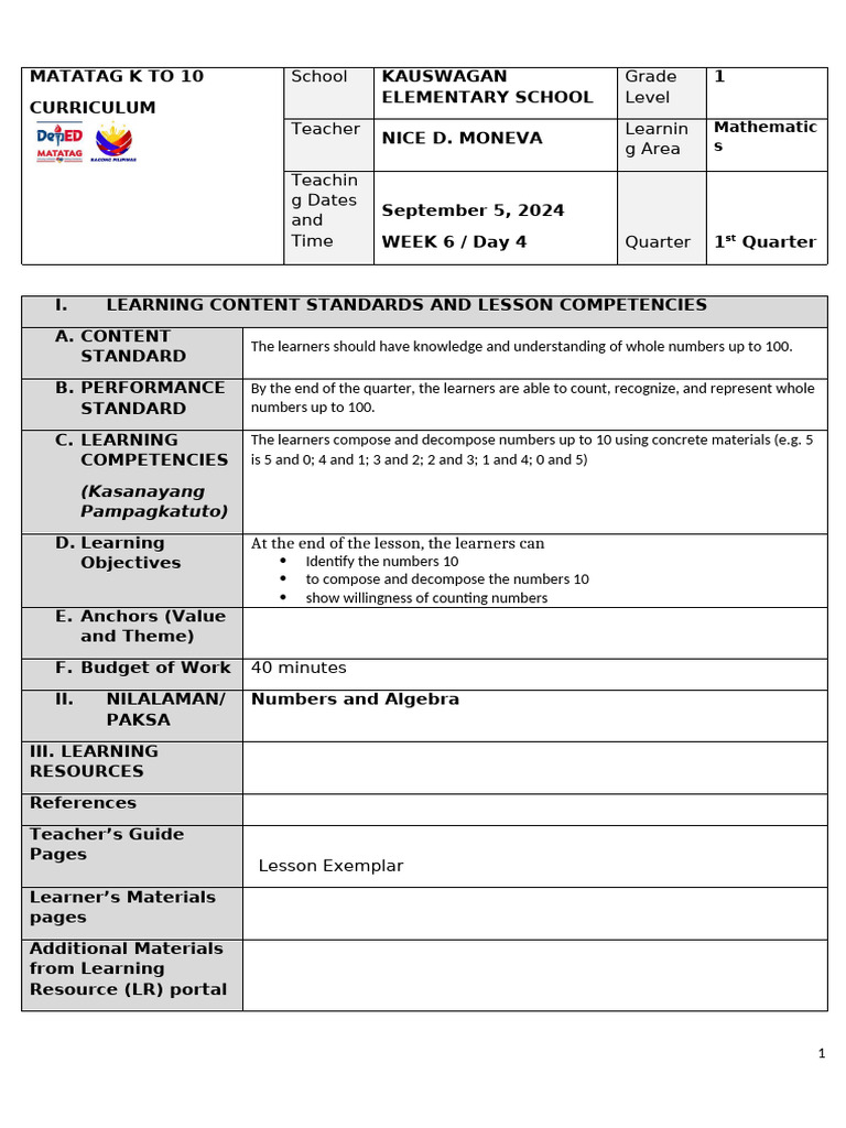 Mathematics LP Week 6 Day 4 | PDF | Learning | Behavior Modification