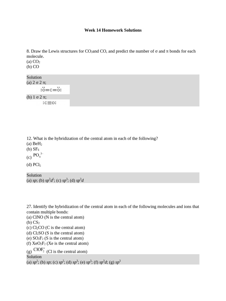Week 14 Chemistry Homework Solutions | PDF