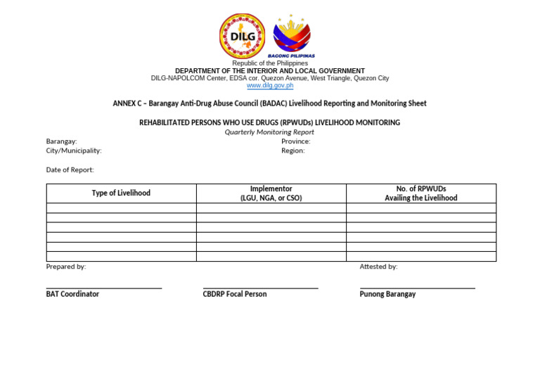 Quarterly Annex C BADAC Livelihood Reporting and Monitoring Sheet | PDF