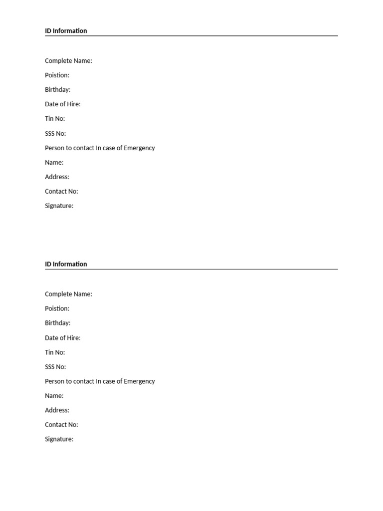 Employee ID Information Template | PDF