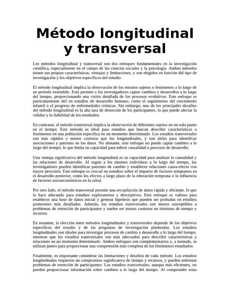 Métodos Longitudinal y Transversal en Investigación | PDF | Método ...