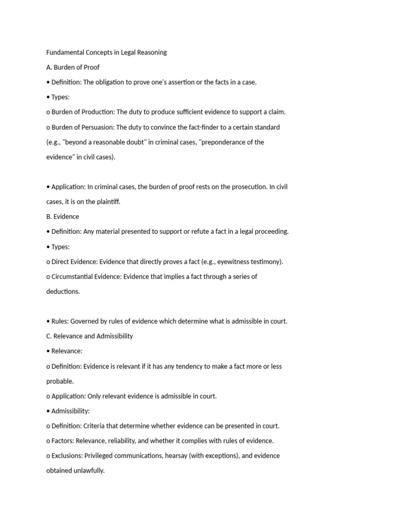 Legal Reasoning: Key Concepts Explained | PDF | Evidence (Law) | Burden ...