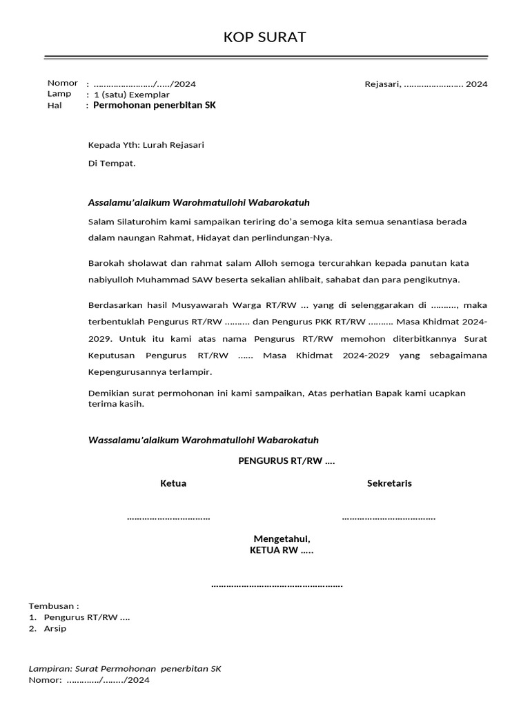Draft Surat Permohonan SK RT RW DAN PKK RT RW | PDF