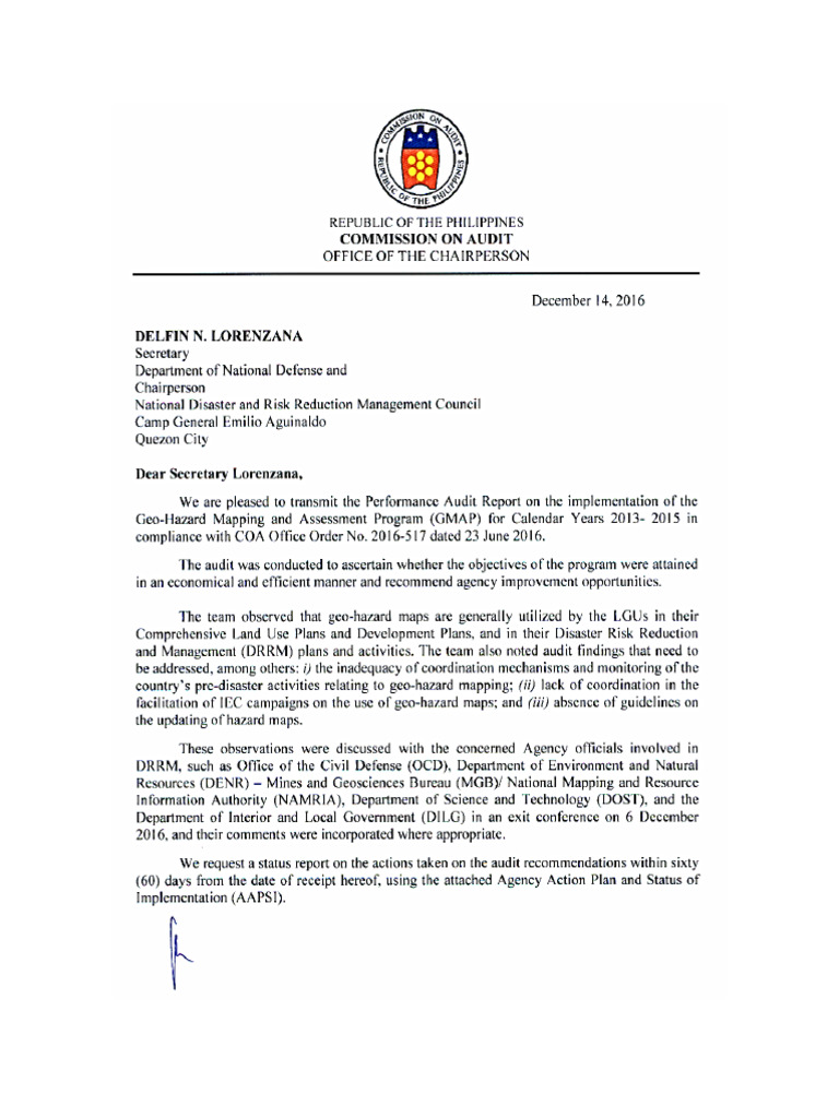 Performance Audit Report On The Geo Hazard Mapping and Assessment ...