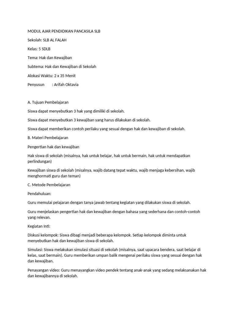 Modul Ajar Pendidikan Pancasila SLB | PDF