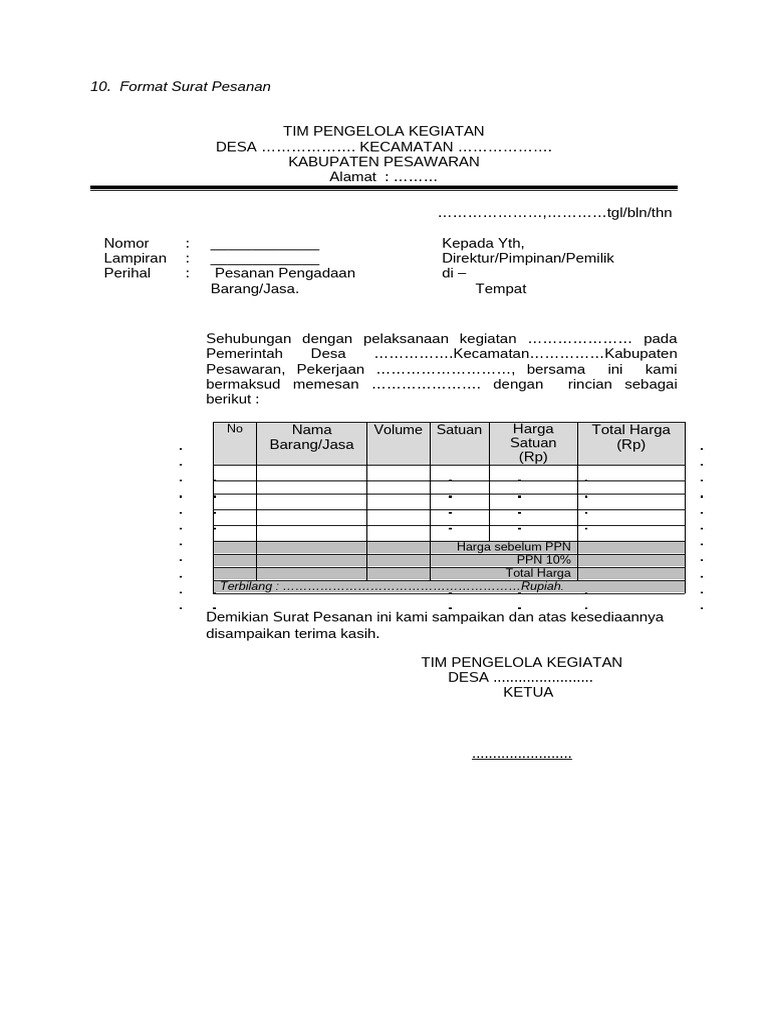 Format Surat Pesanan | PDF