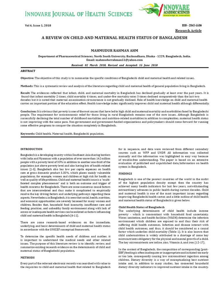 Child and Maternal Health in Bangladesh | PDF | Maternal Health ...