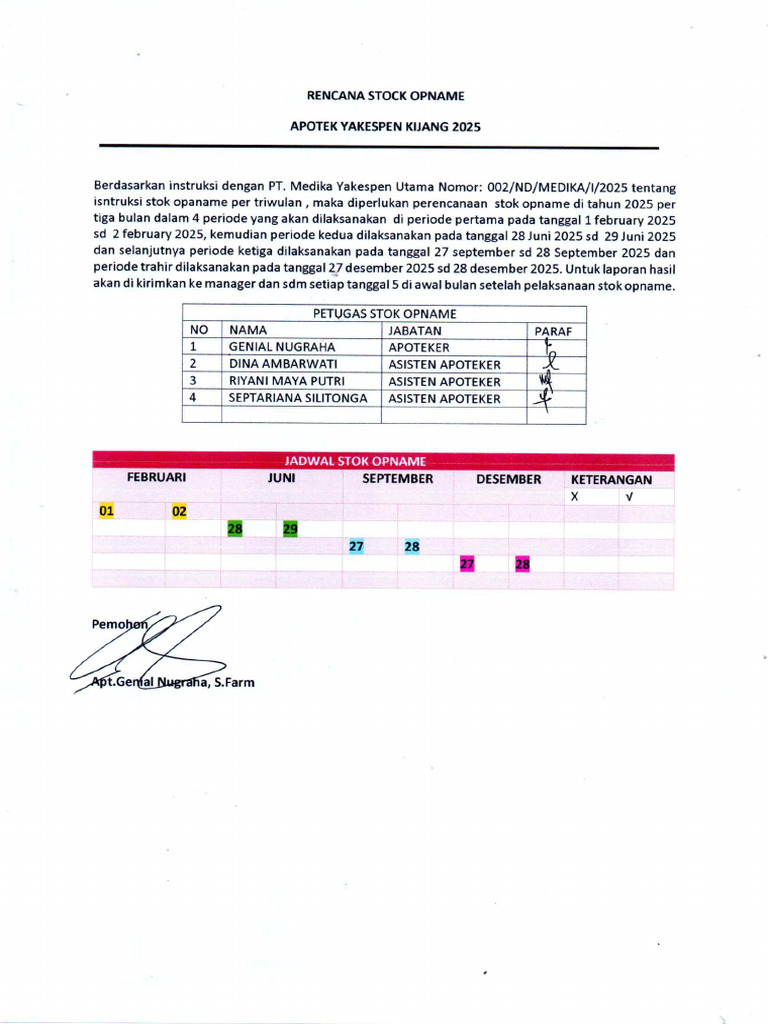 Surat Perencanaan Stok Opname 2025 | PDF