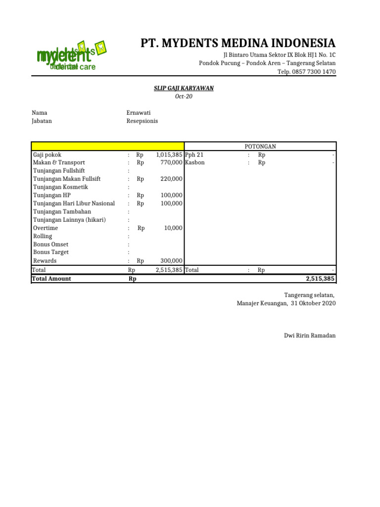 Slip Gaji - Erna | PDF
