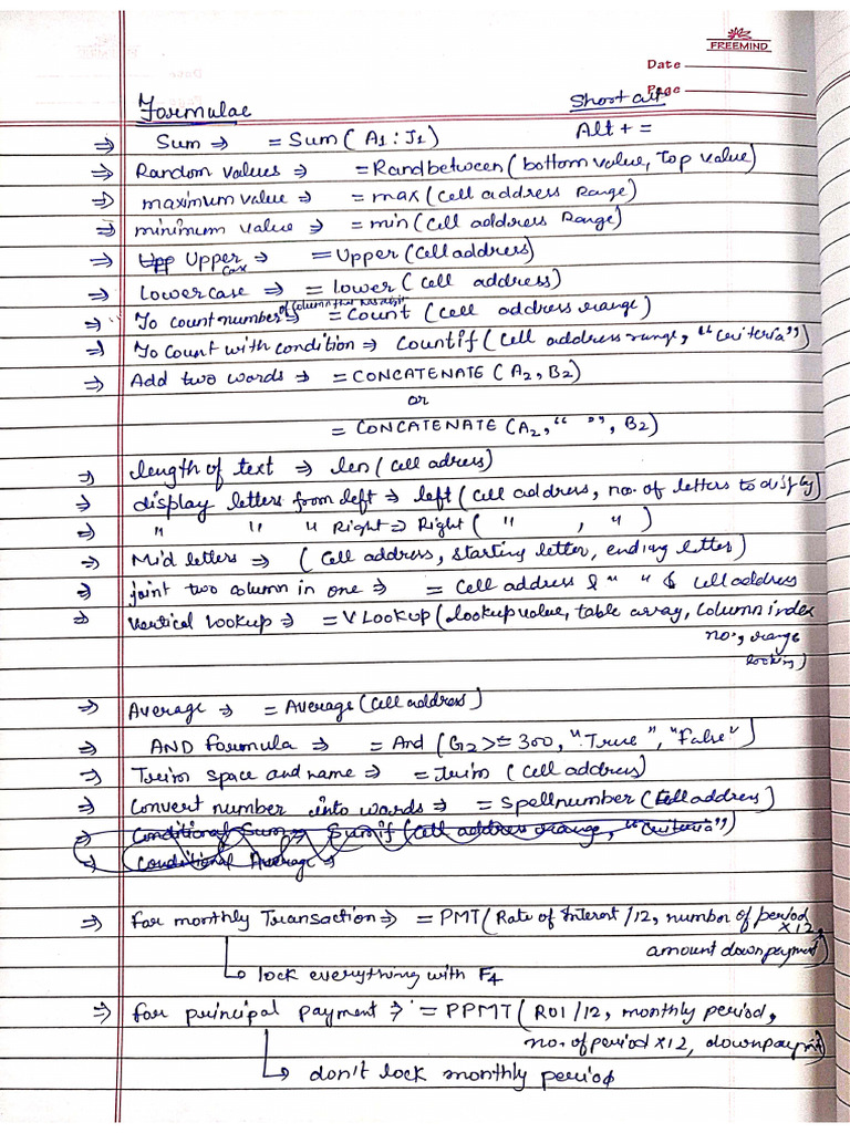 Excel Short Key and Formulae | PDF